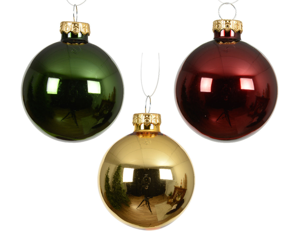 Assorted 6cm Traditional Green, Red & Gold Glass Bauble Mix - Tube of ...