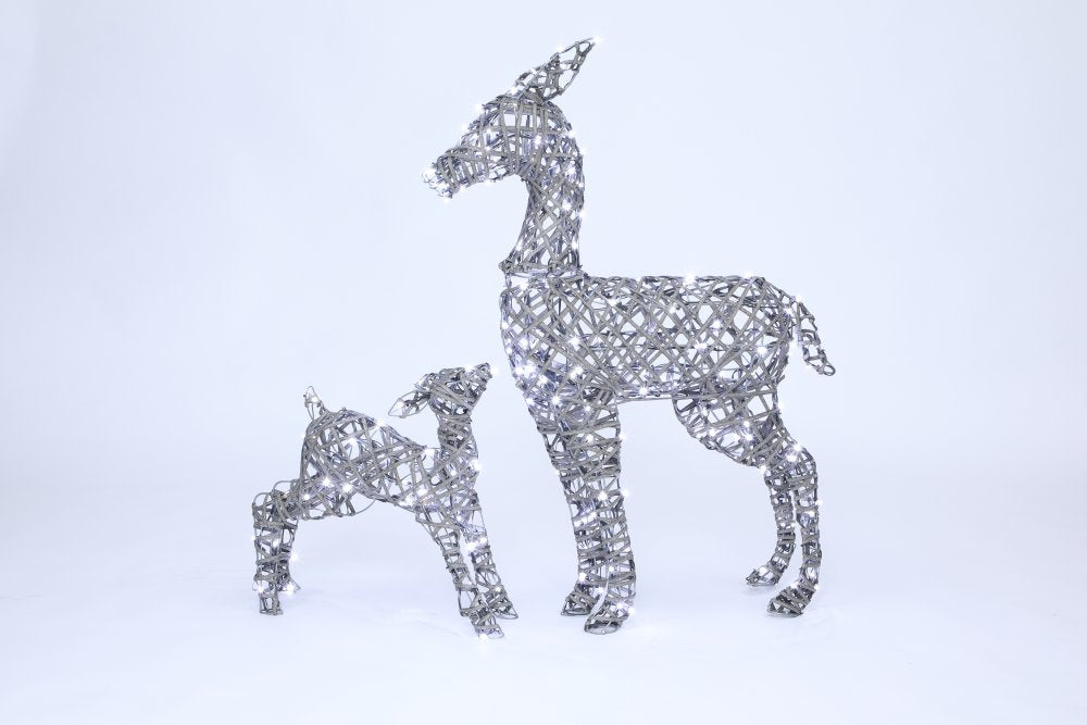 NOMA Grey Rattan Richmond Deer & Fawn with 230 Duo LEDs Warm & Cool Wh ...