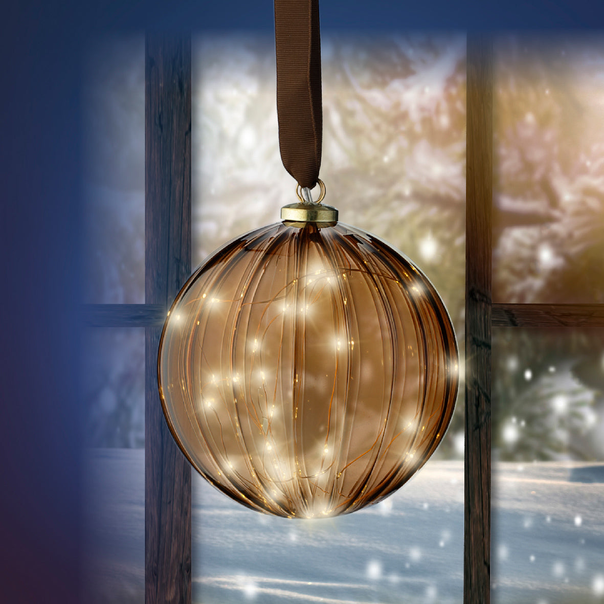Warm White Micro LED Bauble Light with Brown Ribbon - 14cm 30 LEDs ...