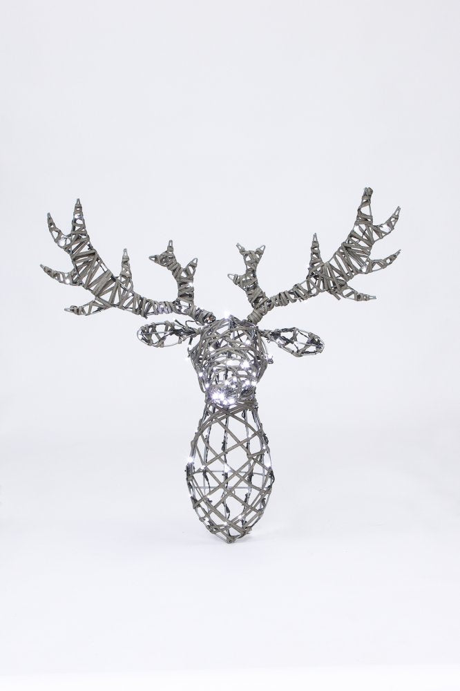 NOMA Grey Rattan Woburn Reindeer Stag Head with 100 Duo LEDs Warm & Co ...
