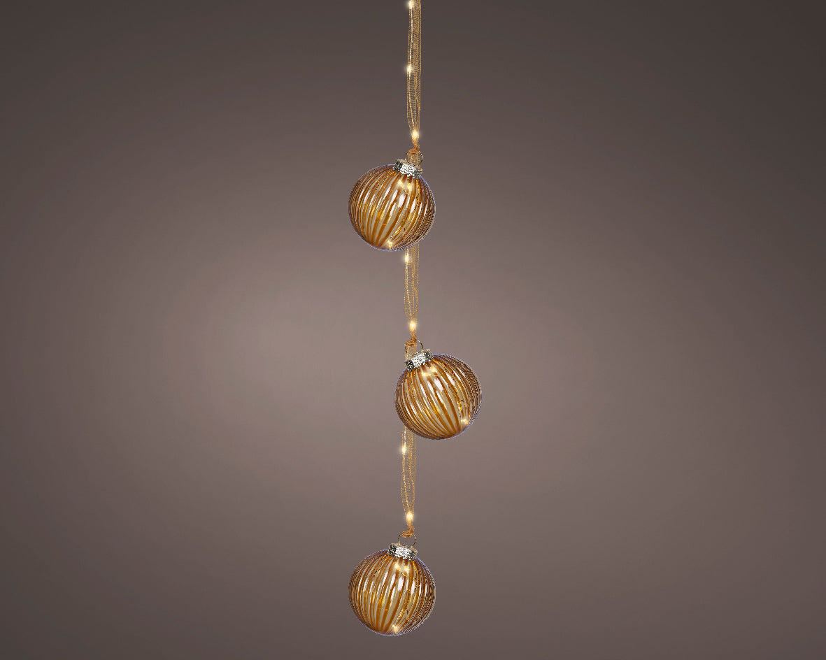 Warm White Micro LED Bauble Light Bundle with Brown Ribbon - 28cm 15 L ...