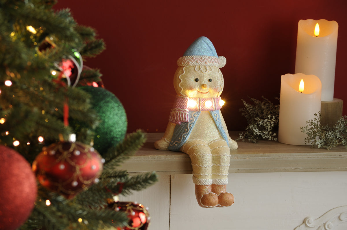 Battery Operated Light Up Gingerbread Girl Shelf Sitter - 31cm ...