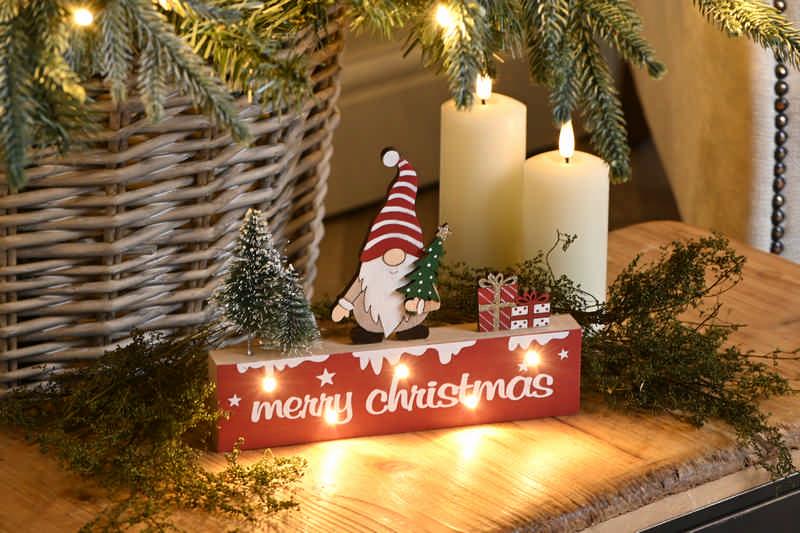 Light Up Red Christmas Gonk Wooden Merry Christmas Sign - 20cm ...