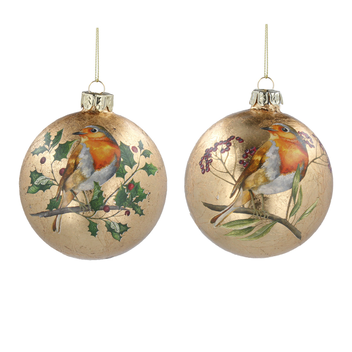 Gisela Graham- Antique Gold Glass Ball with Robin Tree Decoration ...