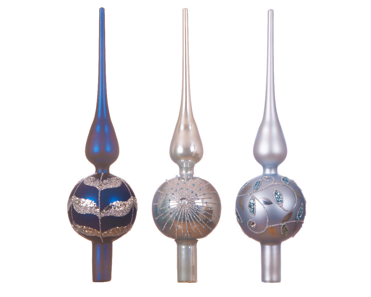 Ornate Blue Glass Glitter Tree Topper – Southwood Christmas Shop