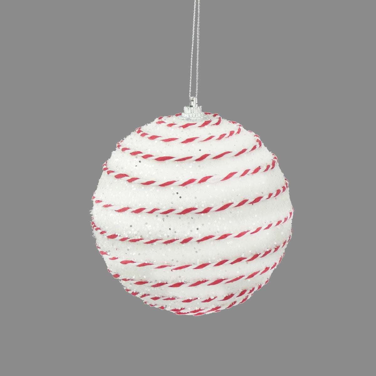 White with Red & White Candy Cane String Glitter Bauble Tree Decoratio ...