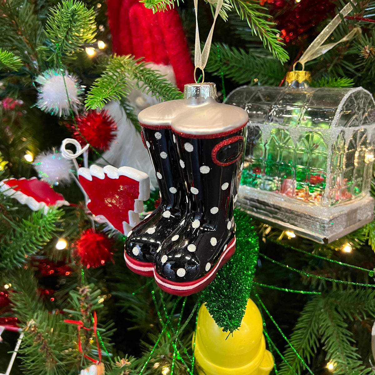 Glass Spotty Welly Boots Hanging Bauble Decoration – Southwood ...