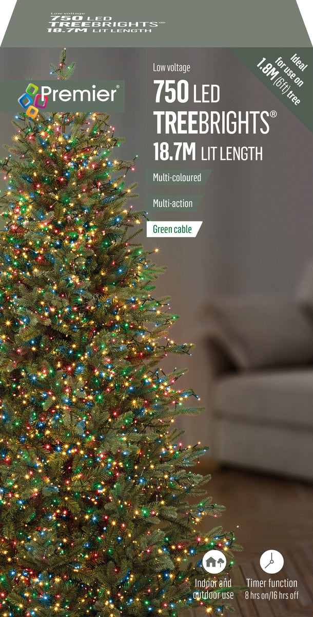 Premier Multi Coloured Multi Action LED Tree Brights Timer Christmas T ...