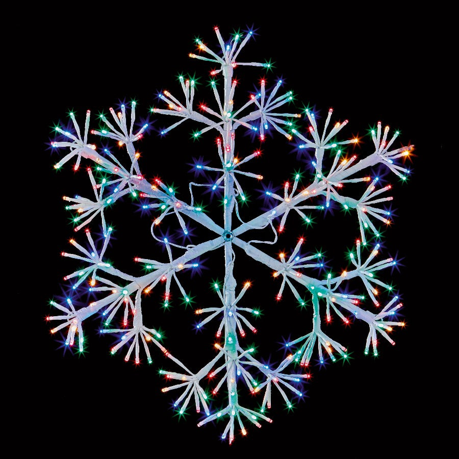 White Starburst Snowflake with Twinkling Multi-Coloured LED Lights ...