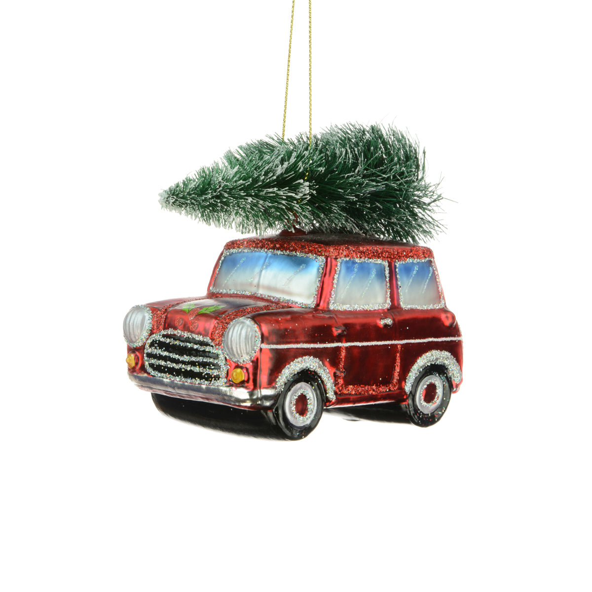 Red Glass Mini Cooper Car with Christmas Tree on Roof Bauble ...
