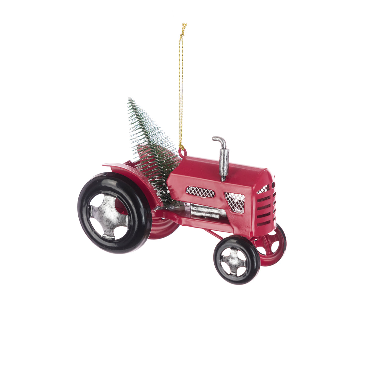 Red Tractor with Christmas Tree inside Hanging Bauble Decoration ...