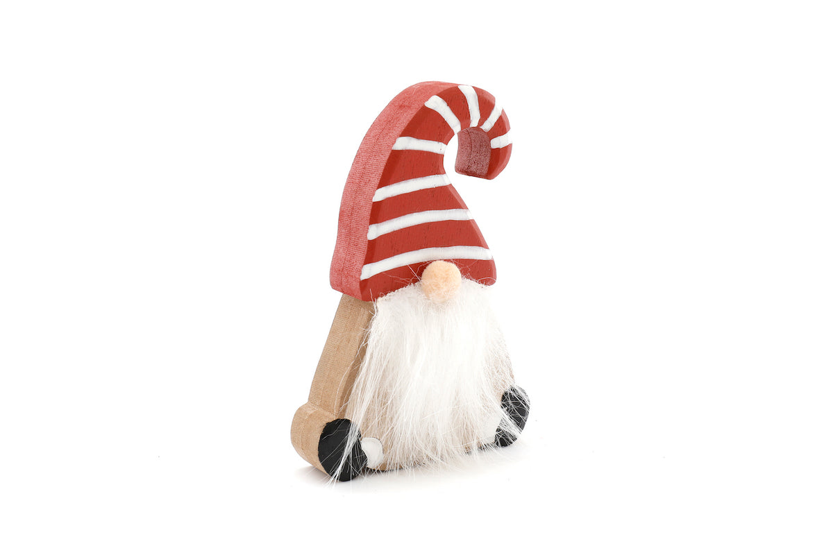 Small Wooden Santa Gonk Decoration with Red & White Striped Hat and Be ...