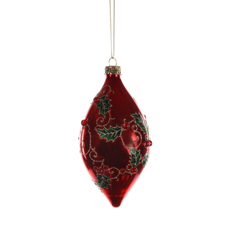 Red Glass Drop Christmas Bauble with Holly Berry Design – Southwood ...