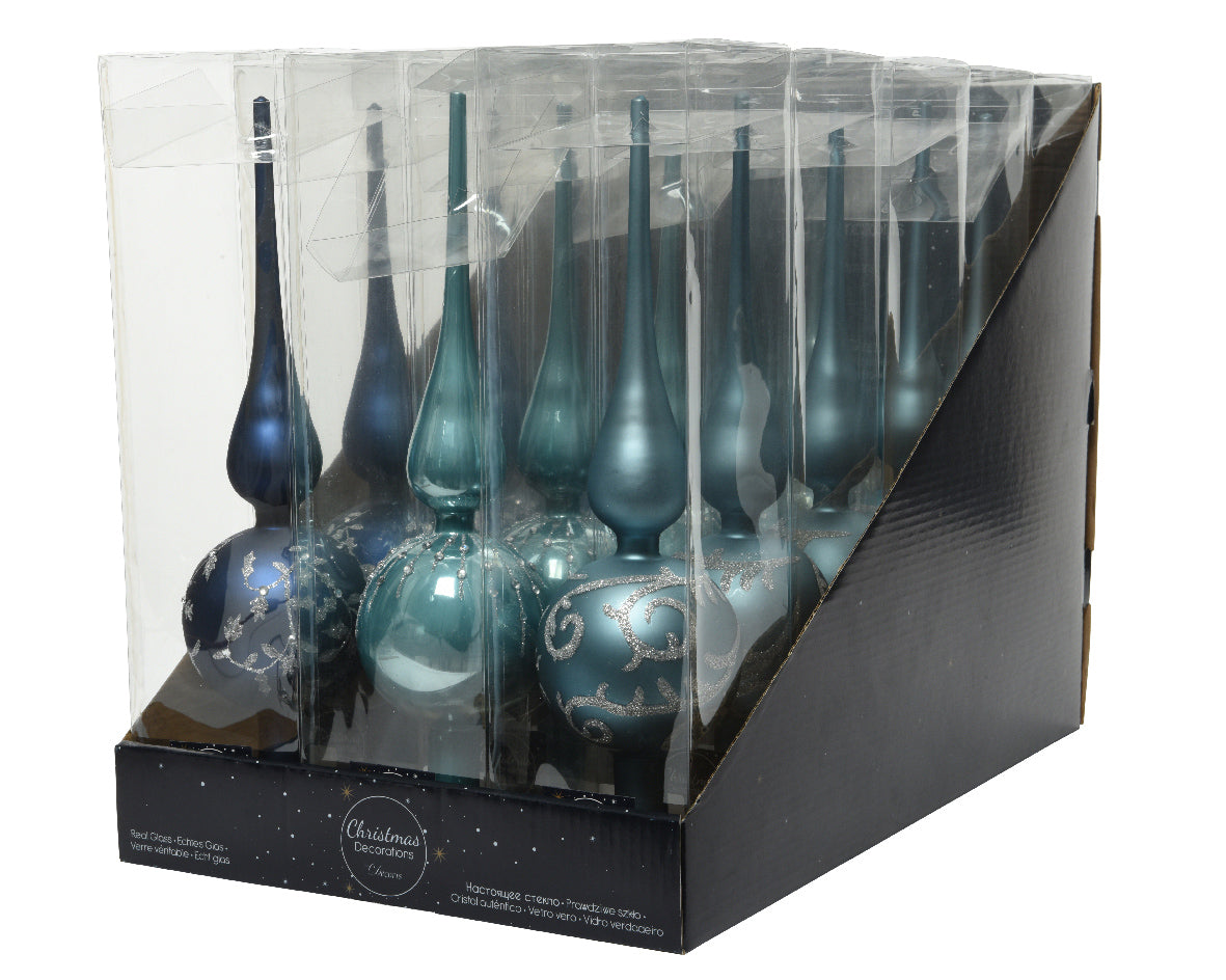 Ornate Blown Glass Elegant Icy Blue Tree Toppers – Southwood Christmas Shop