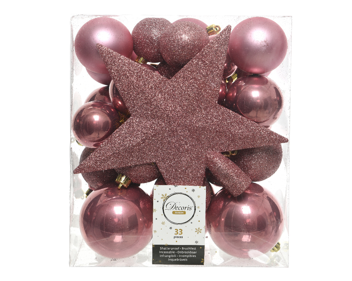 Velvet Pink Shatterproof Christmas Tree Topper & Bauble Selection - La ...