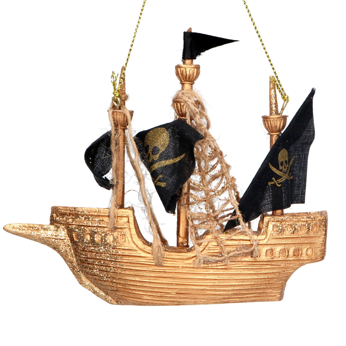 Gisela Graham - Resin Gold Pirate Ship Christmas Tree Decoration / Bau ...