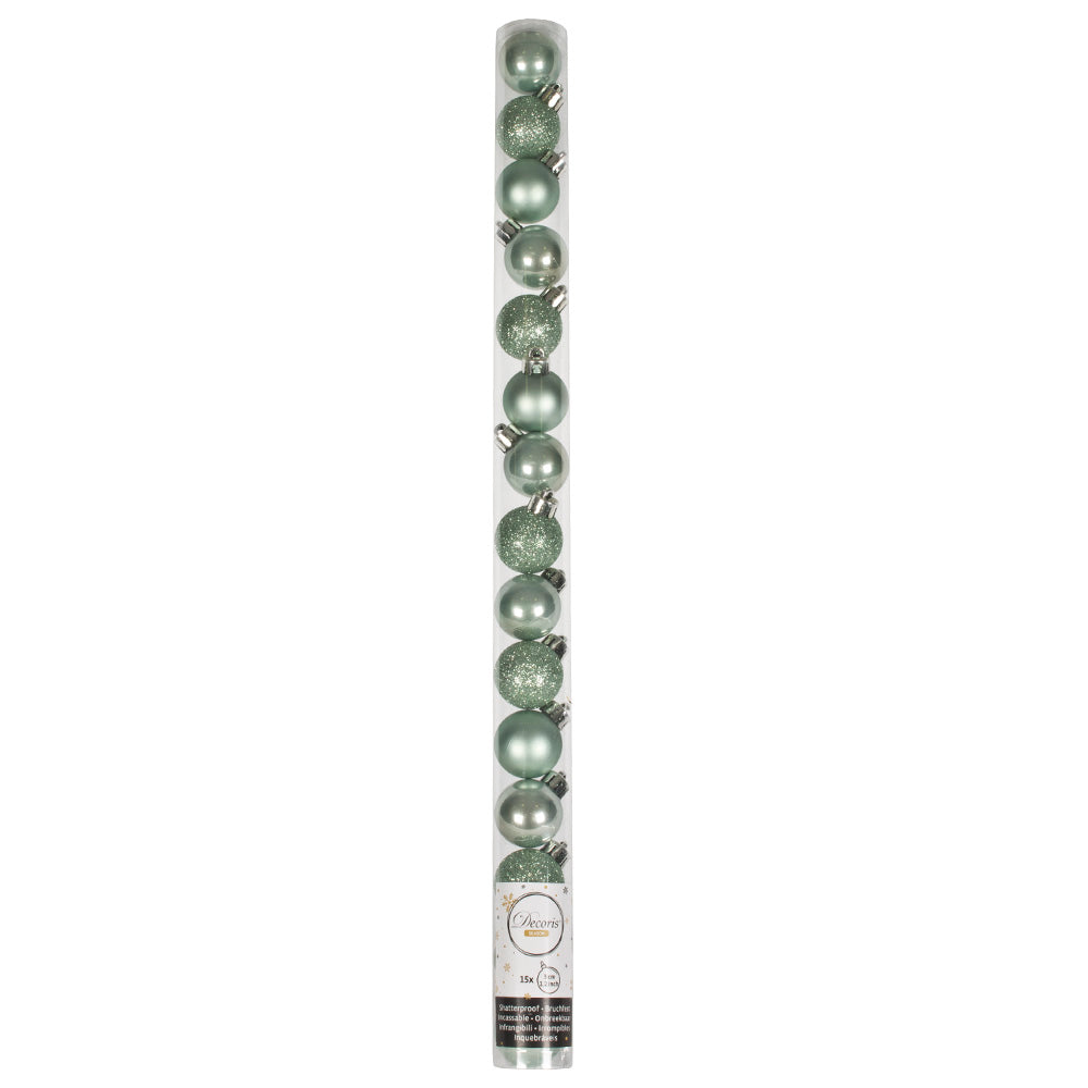 Sage Green Shatterproof Assorted Mini Bauble Mix - Tube of 14 ...