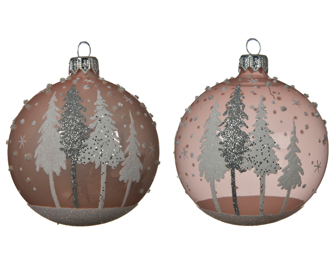 Blush Pink Glass Bauble with Glittery Tree Design - 8cm – Southwood ...