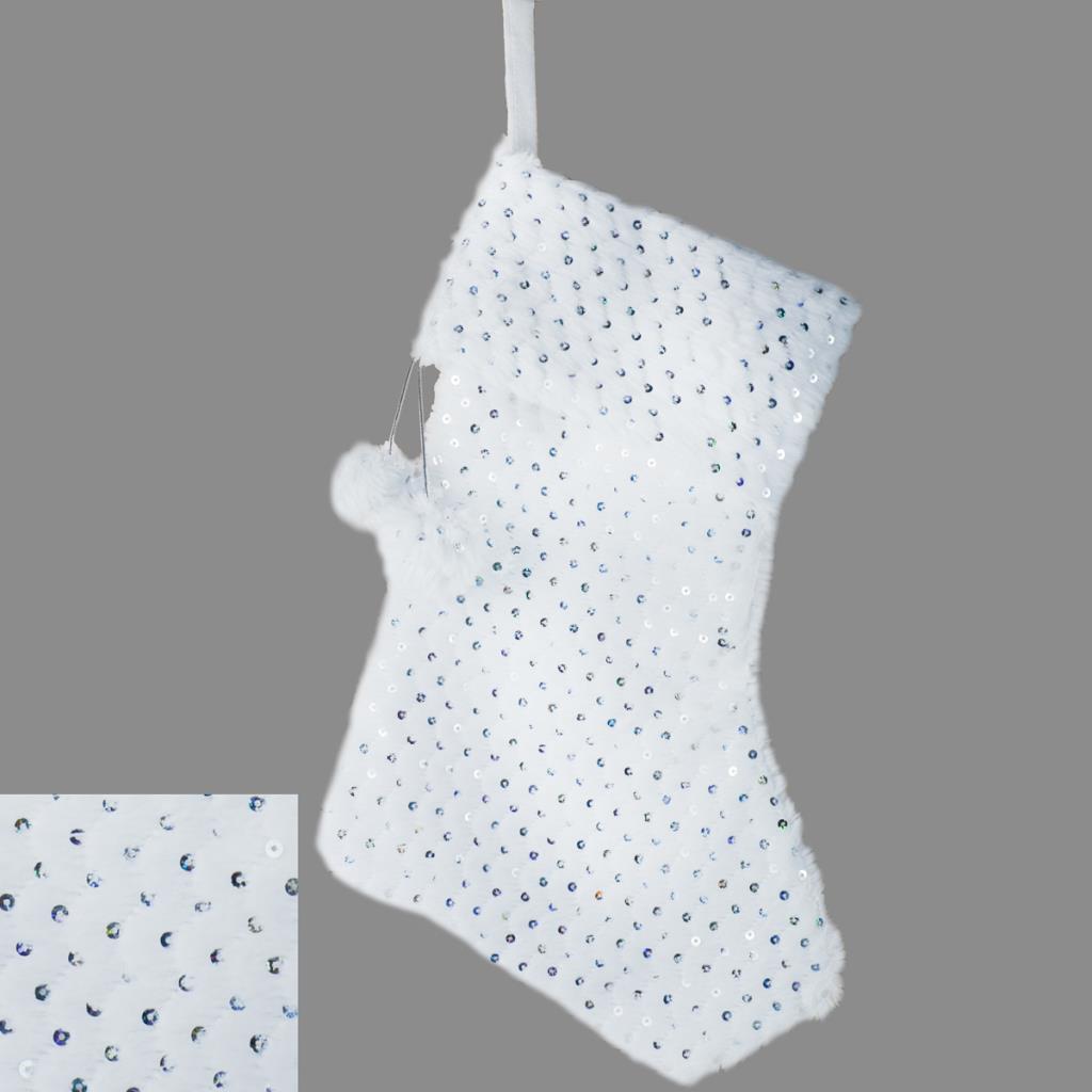 White Iridescent Sequin Fur Stocking - 18" – Southwood Christmas Shop