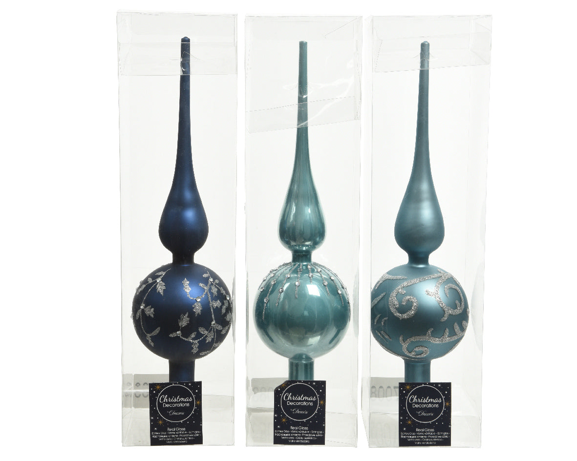 Ornate Blown Glass Elegant Icy Blue Tree Toppers – Southwood Christmas Shop